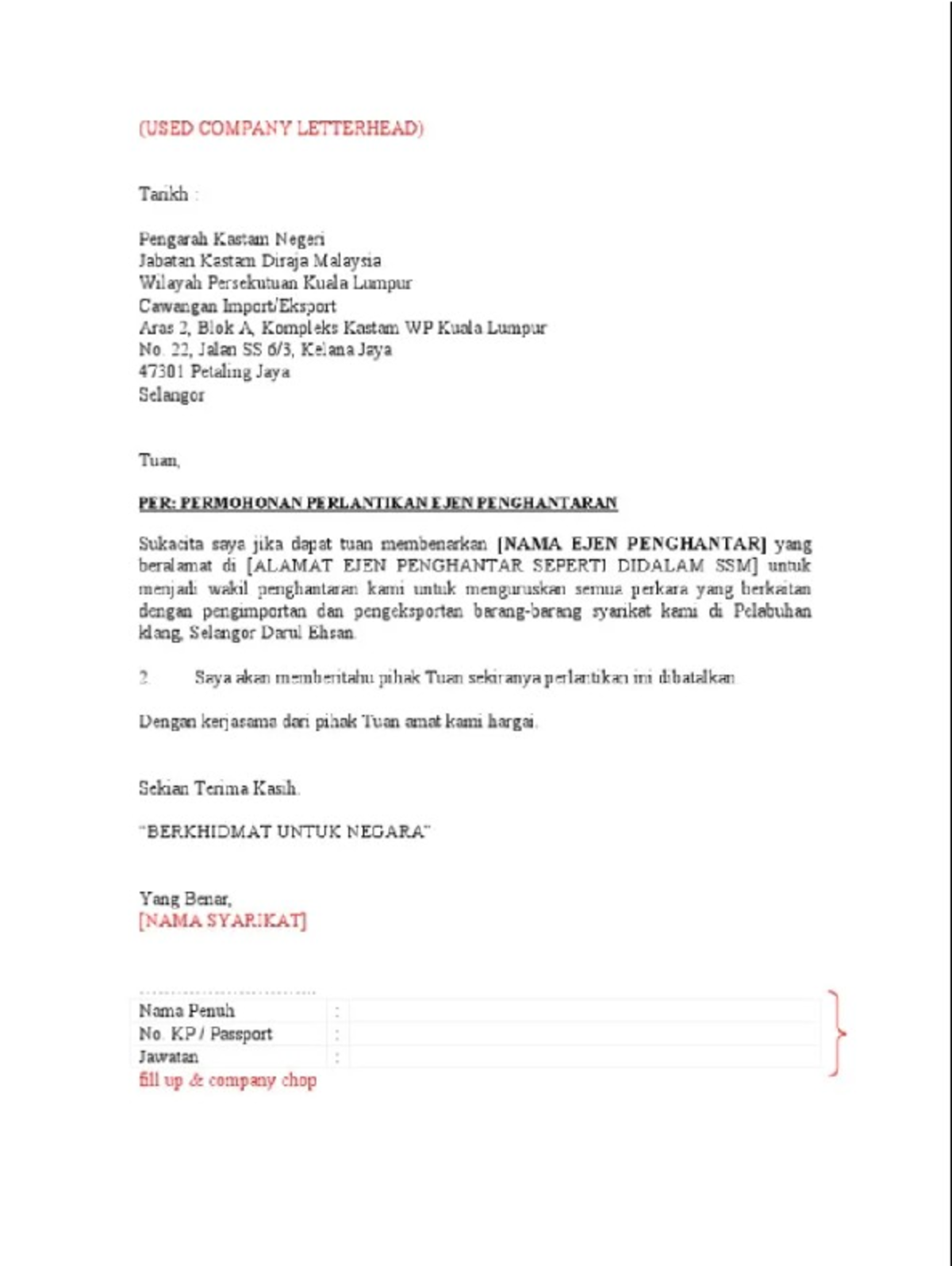 Permohonan Pelantikan Ejen Penghantaran - Contoh Surat Rasmi - Studocu