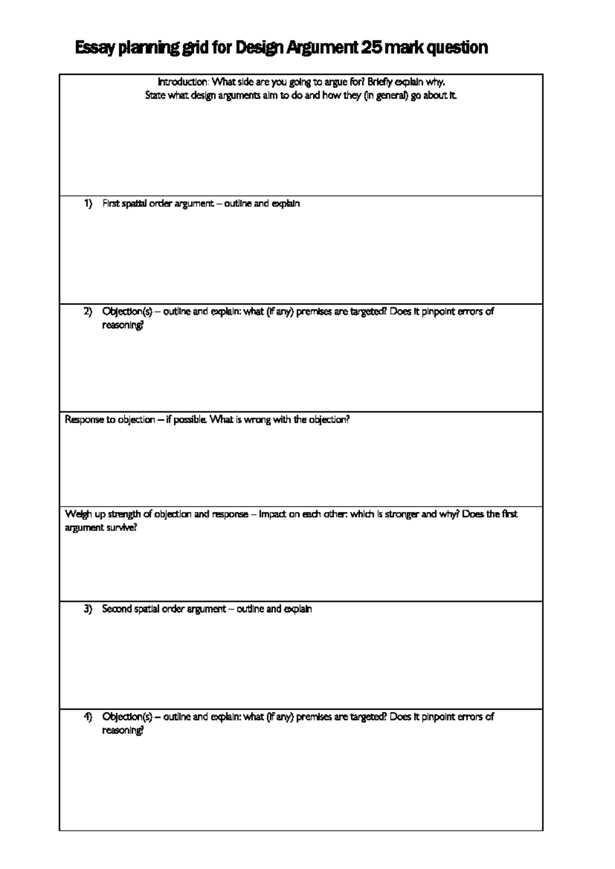 Design Argument 25 Mark Essay Planning Grid: Structure & Insights - Studocu
