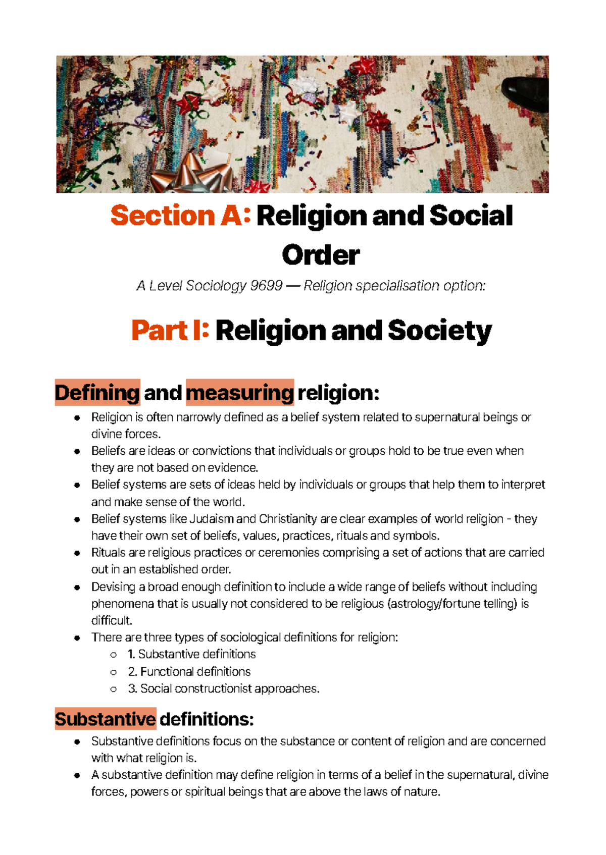 A Level Sociology 9699 - Religion and Social Order Notes - Studocu
