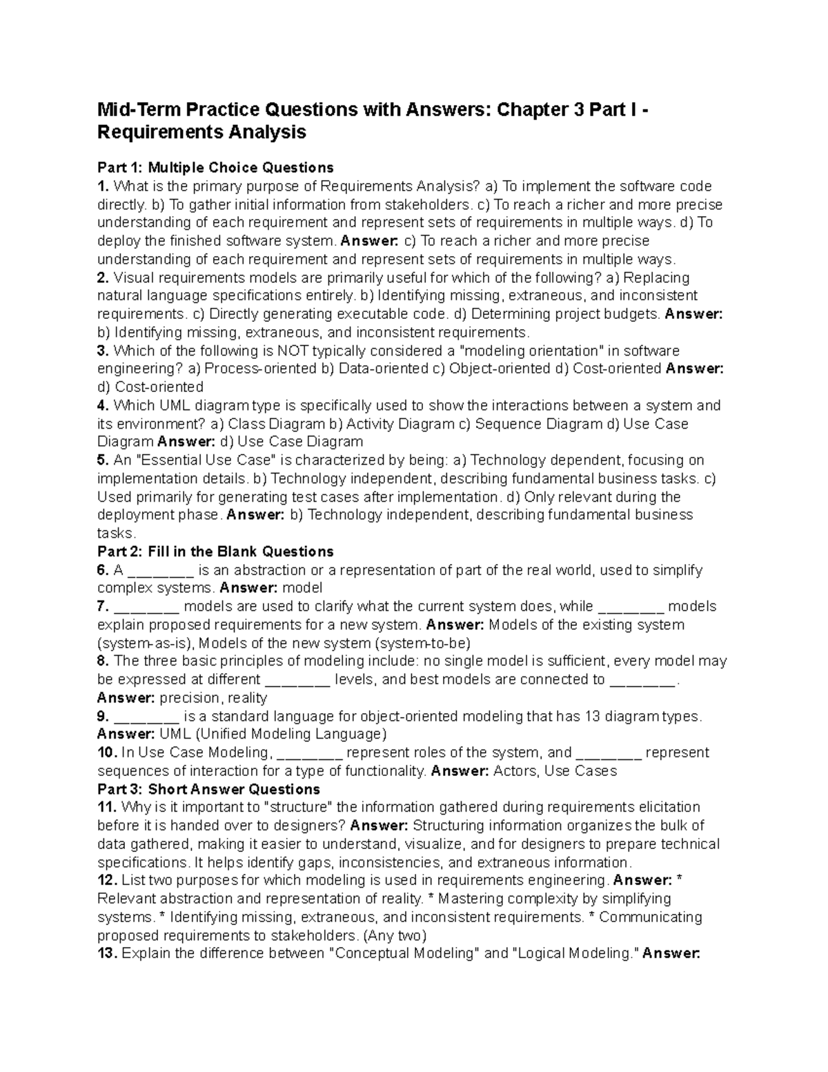 Practice Questions: Ch-3 Requirements Analysis (Part I) - Studocu