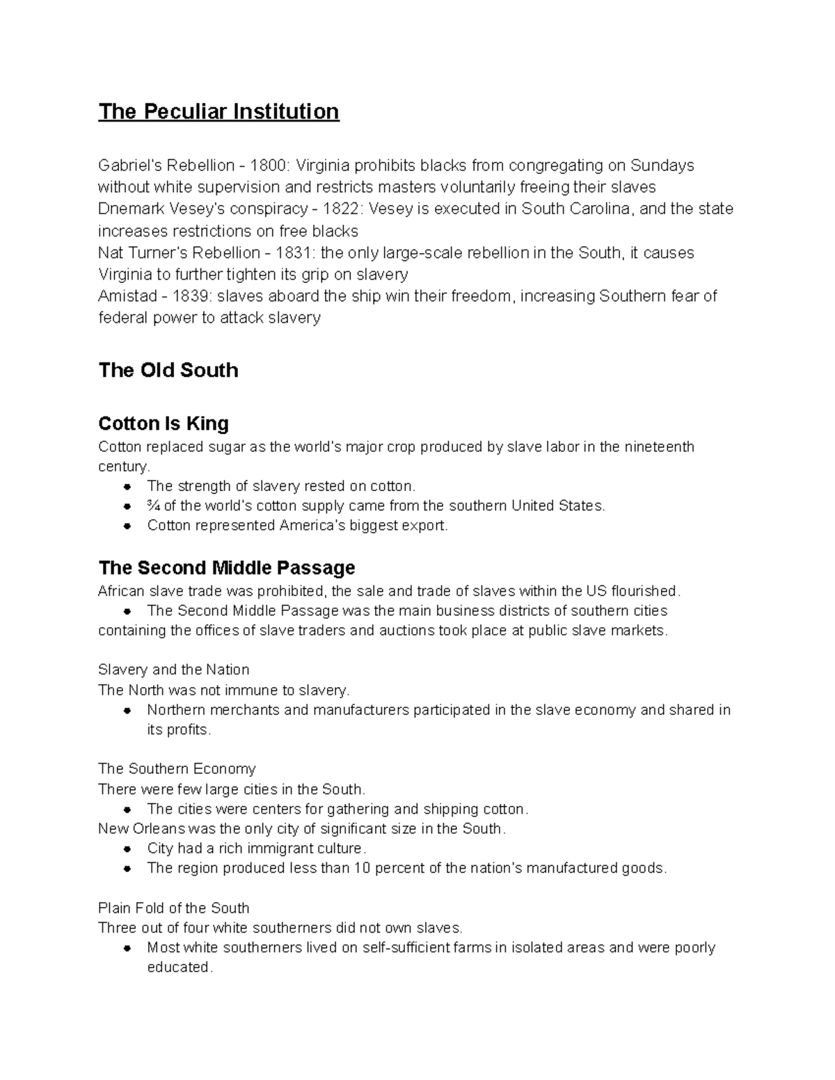 Chapter 11 Reading Notes - The Peculiar Institution Gabriel’s Rebellion ...