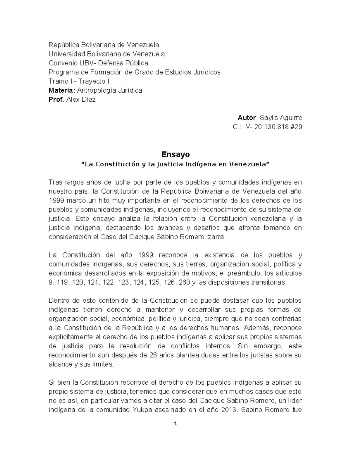 Ensayo: La Constitución y la Justicia Indígena en Venezuela (Estudios ...