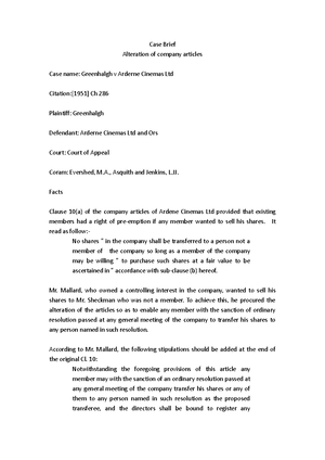 Case Brief - Freeman & Locker v Buckhurst Park Properties [1964] 1 All ER 630 - Case Brief Case ...
