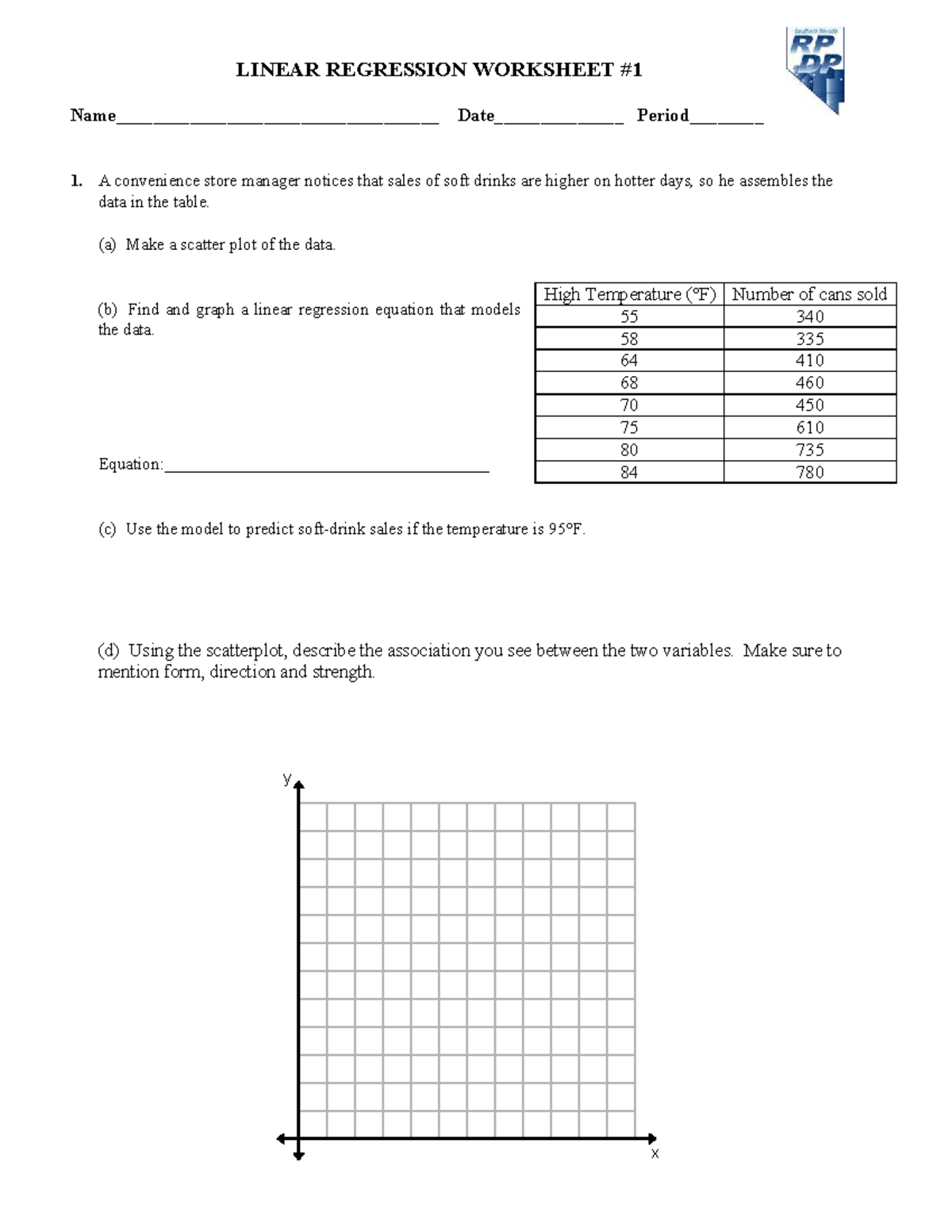 Linear Regression Worksheet 1: Answer Key & Predictions - Studocu