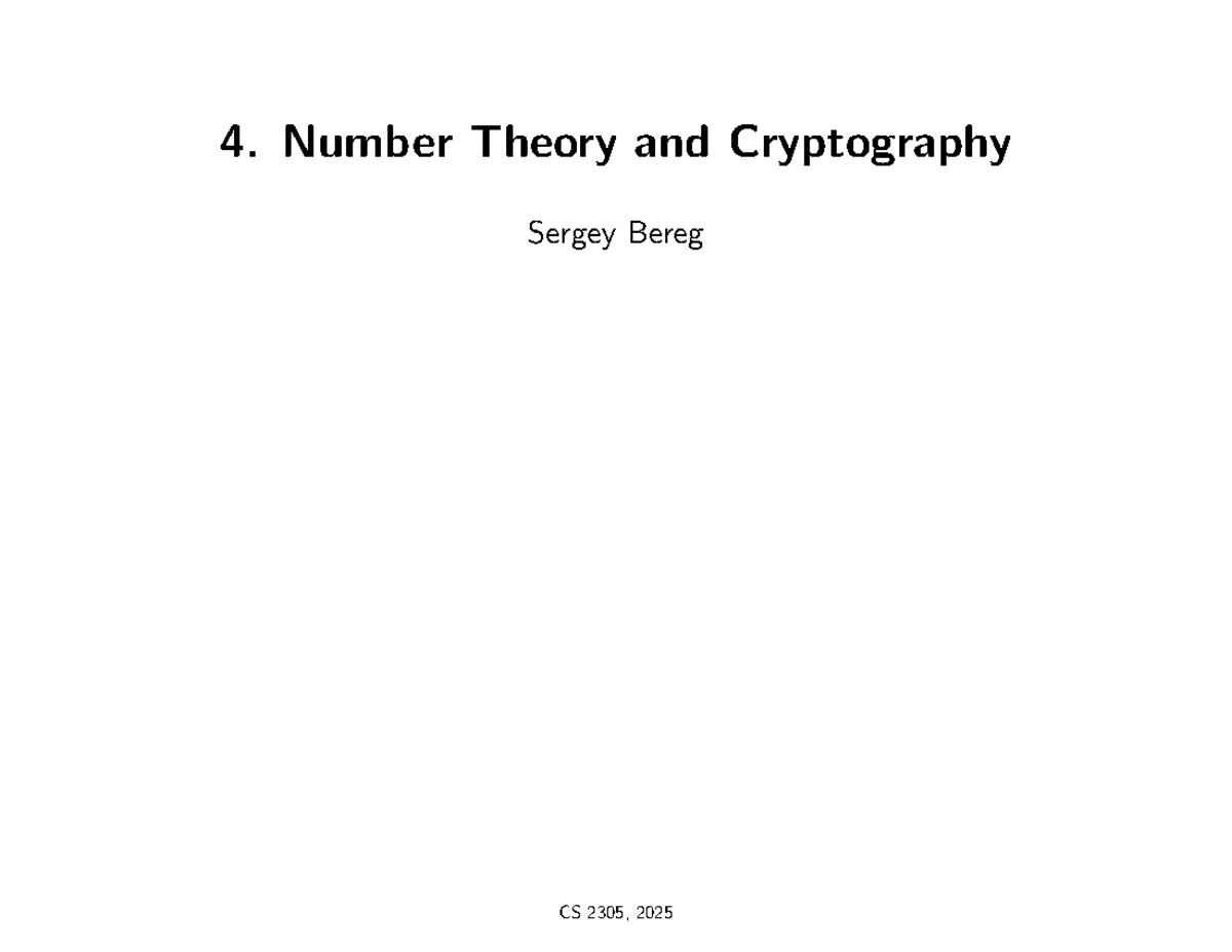 Number Theory & Cryptography: The Euclidean Algorithm - CS 2305, 2025 ...