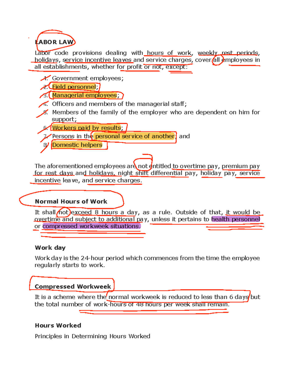 LABOR LAW: Provisions on Work Hours, Rest Periods, and Leaves - Studocu