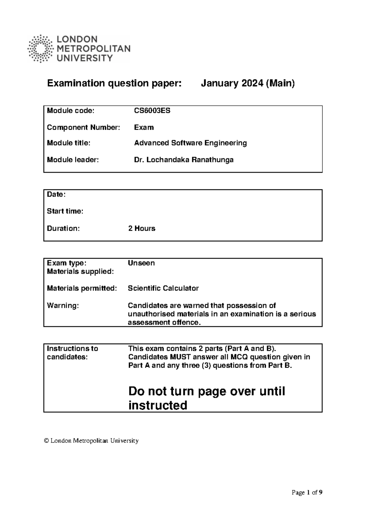 CS6003ES Final Exam - Advanced Software Engineering Paper - Studocu