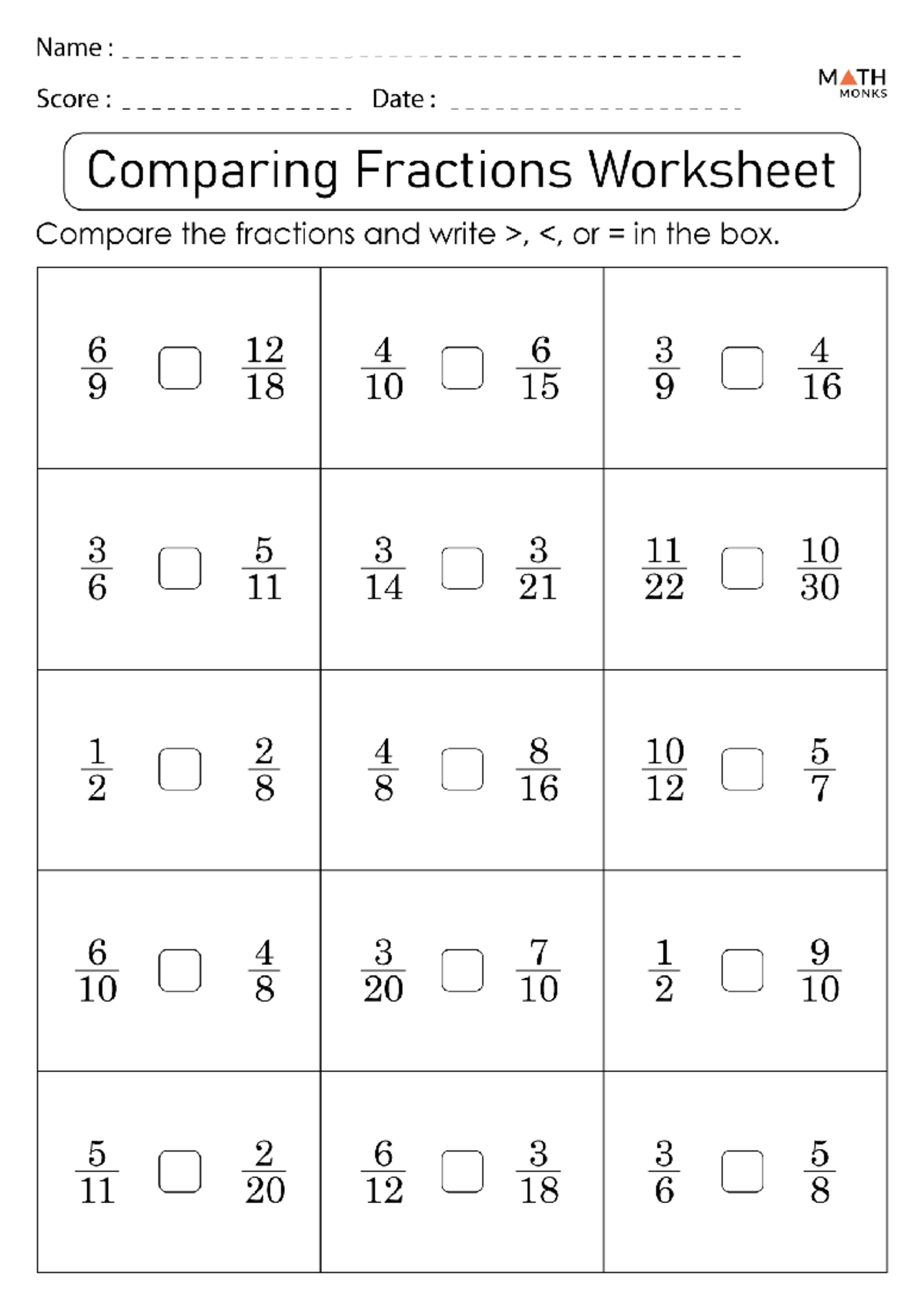 Comparing Fractions Worksheet - 4th Grade MATH - Studocu