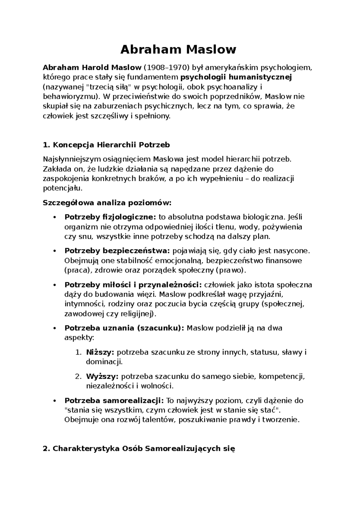 Maslow's Hierarchy of Needs: A Comprehensive Overview - Studocu