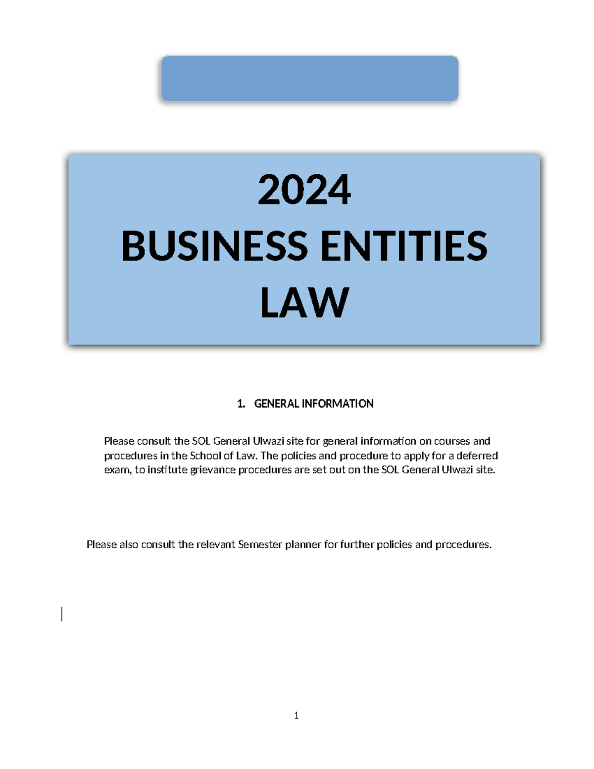 Business Entities Law Course Outline 2024 - LAWS xxxx - Studocu