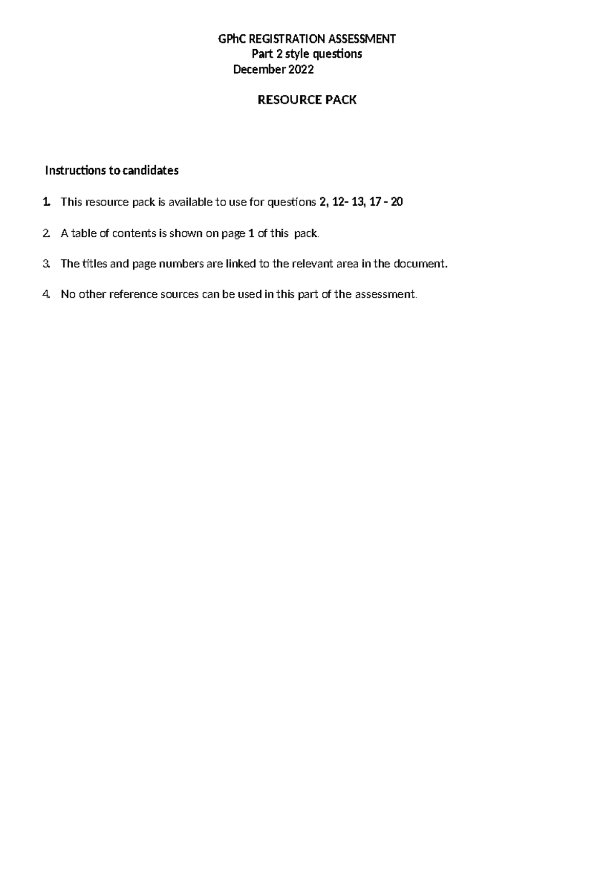 GPhC REGISTRATION ASSESSMENT Part 2 Resource Pack - Dec 2022 - Studocu