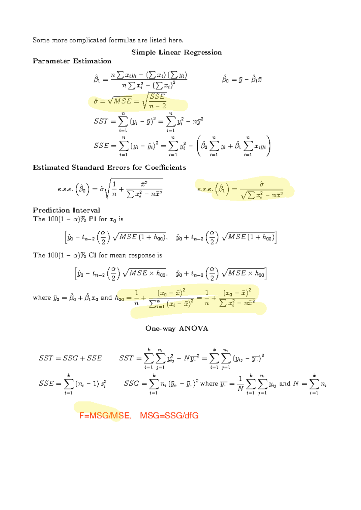 Formula sheet - Some more complicated formulas are listed here. Simple ...