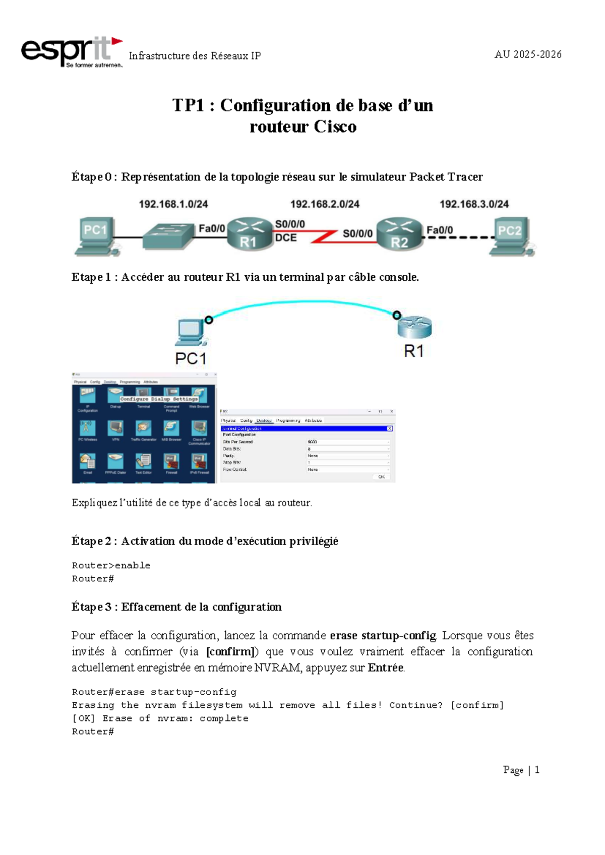 TP1 : Configuration de Base d'un Routeur Cisco dans les Réseaux IP ...