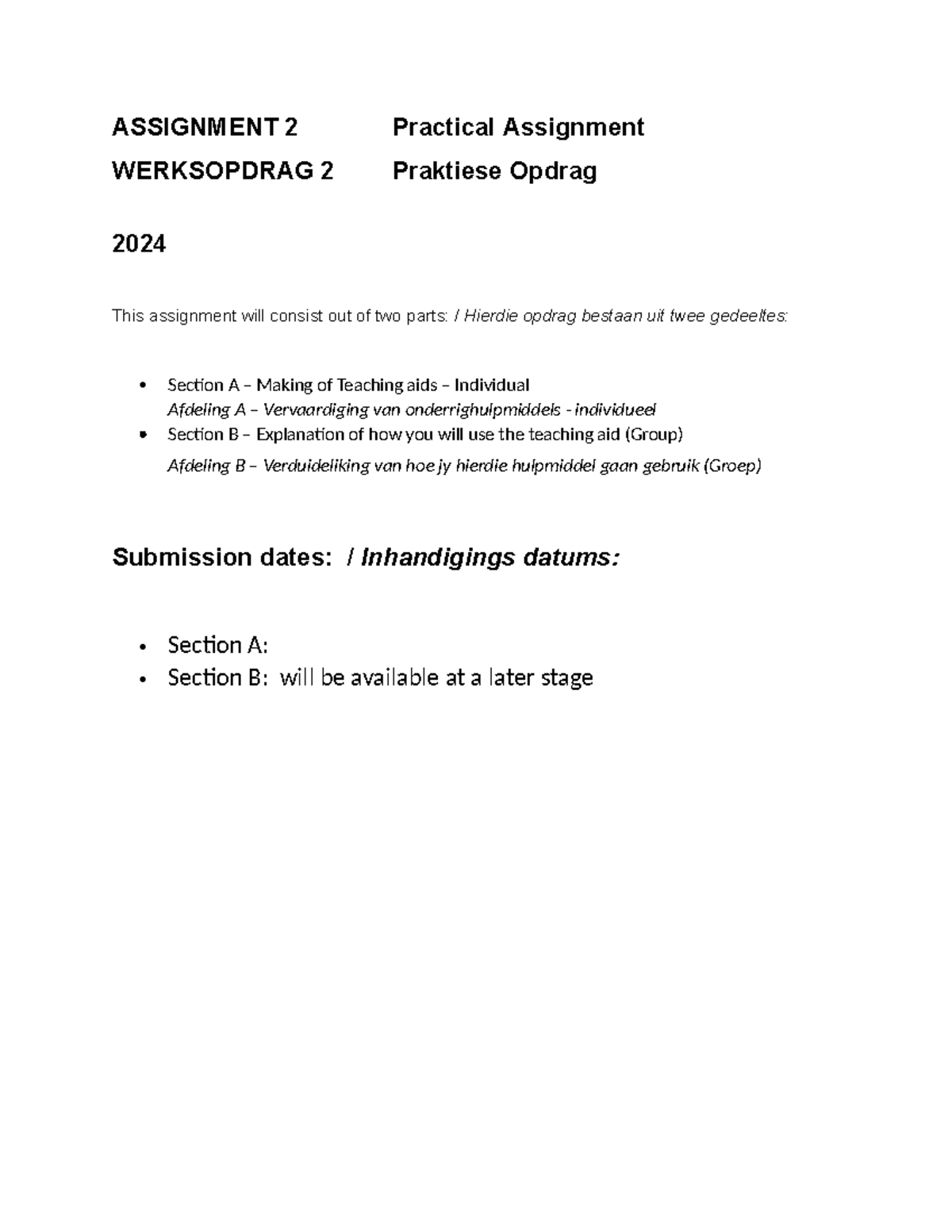 MFPC 321 - Assignment 2A - Teaching Aids Practical Guide 2024 - Studocu