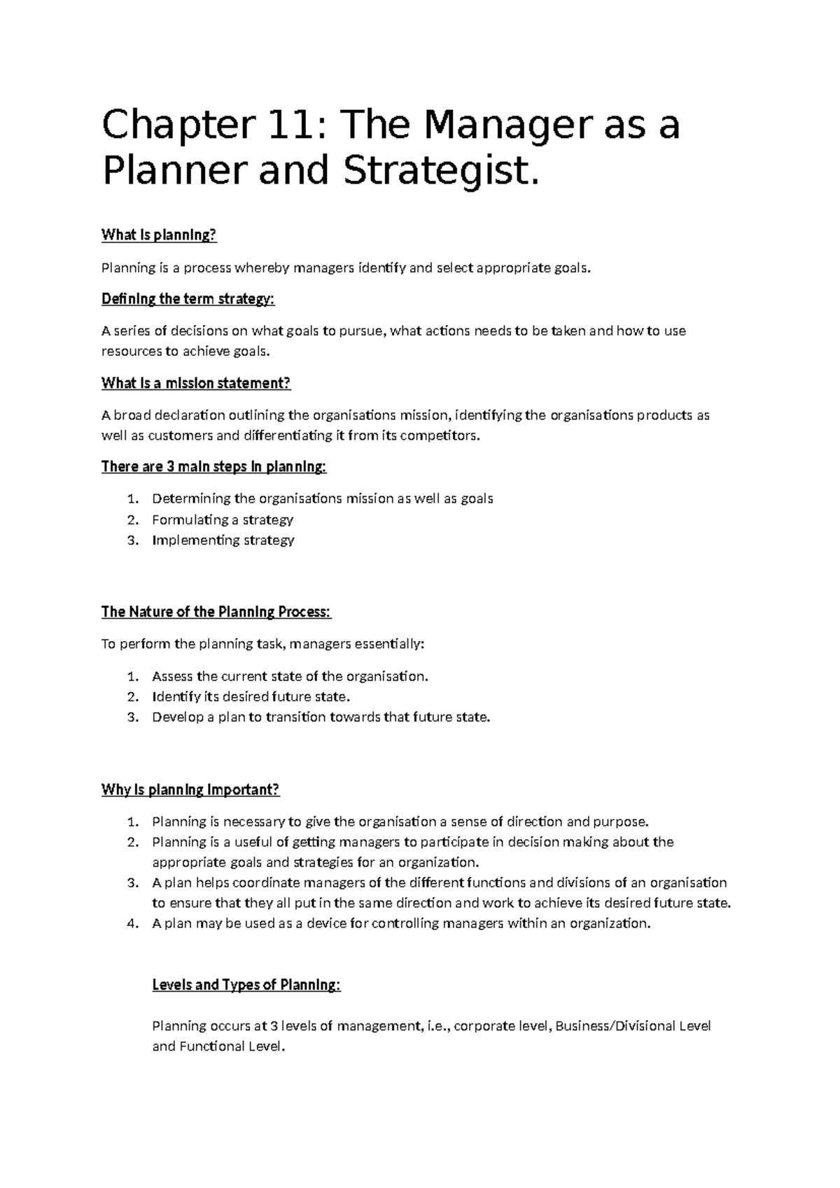 Chapter 11 OBS - Summary Business management - Chapter 11: The Manager ...