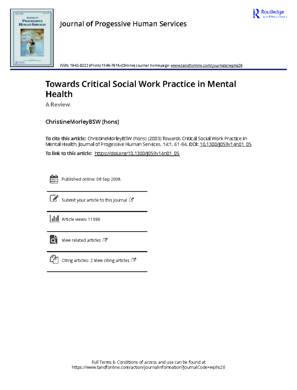 Critical Social Work Practice in Mental Health: A Review - Studocu