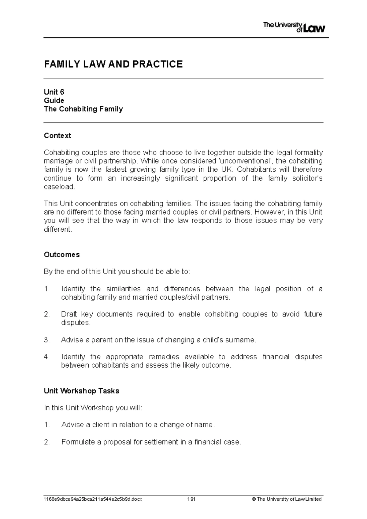 FAMILY LAW AND PRACTICE Unit 9 Workshop Notes: The Modern Family ...