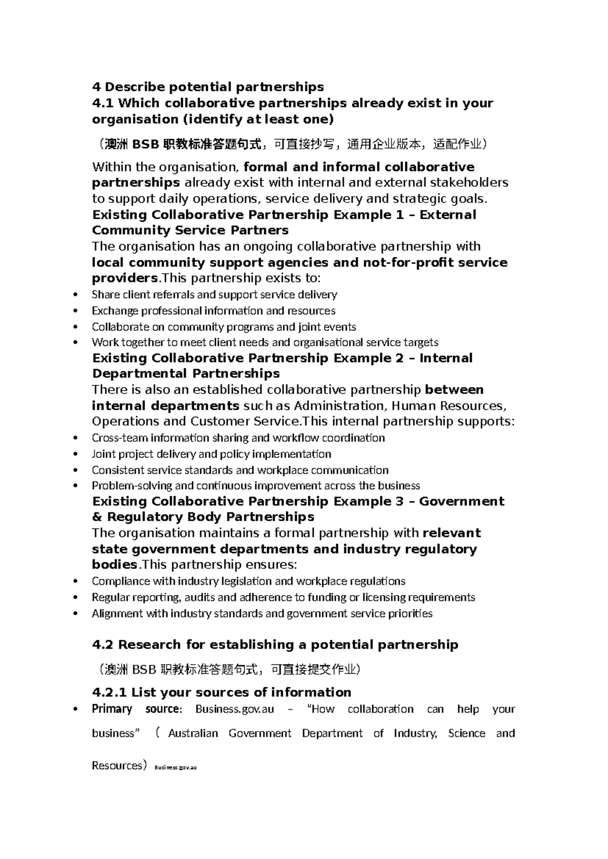 BSB Collaborative Partnerships: Existing and Potential Opportunities ...