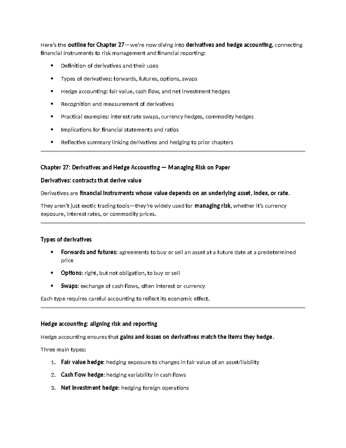 Chapter 27: Derivatives & Hedge Accounting in Financial Reporting - Studocu