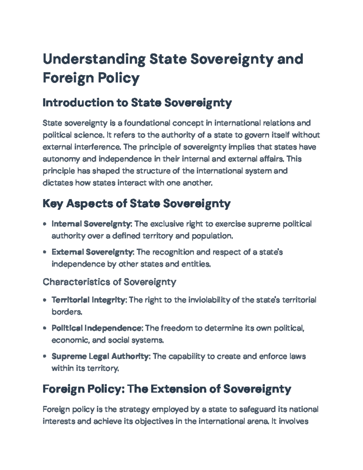 Understanding State Sovereignty & Foreign Policy: Key Concepts & Challenges - Studocu