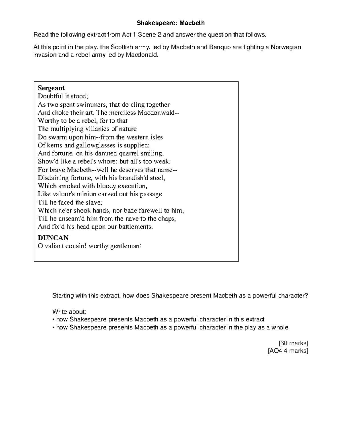 Macbeth ENG 201 Final Exam: Character Analysis Questions - Studocu