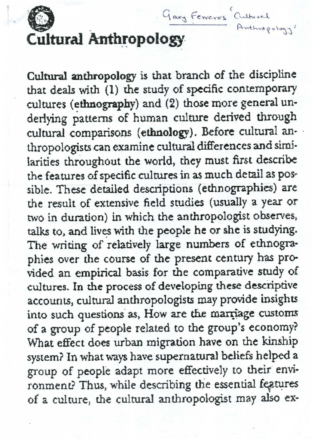 Cultural Anthropology Insights: ANTH 100 Lecture Notes - Studocu