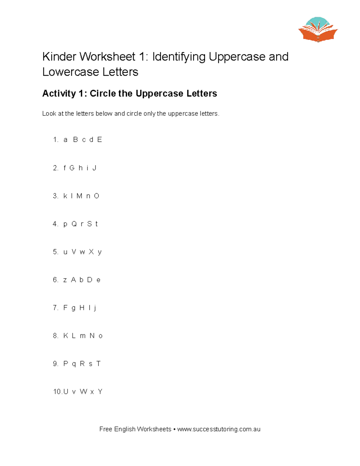 Kinder Worksheet 1: Uppercase & Lowercase Letters Activity - Studocu