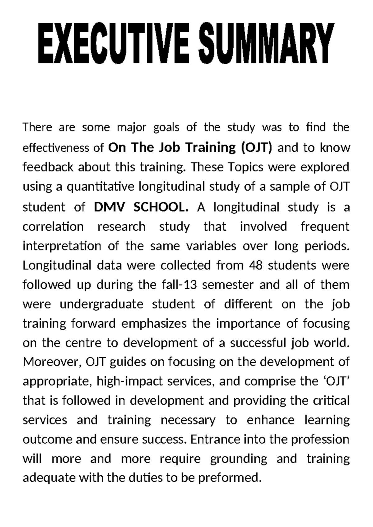 Effectiveness of On The Job Training (OJT): A Longitudinal Study - Studocu