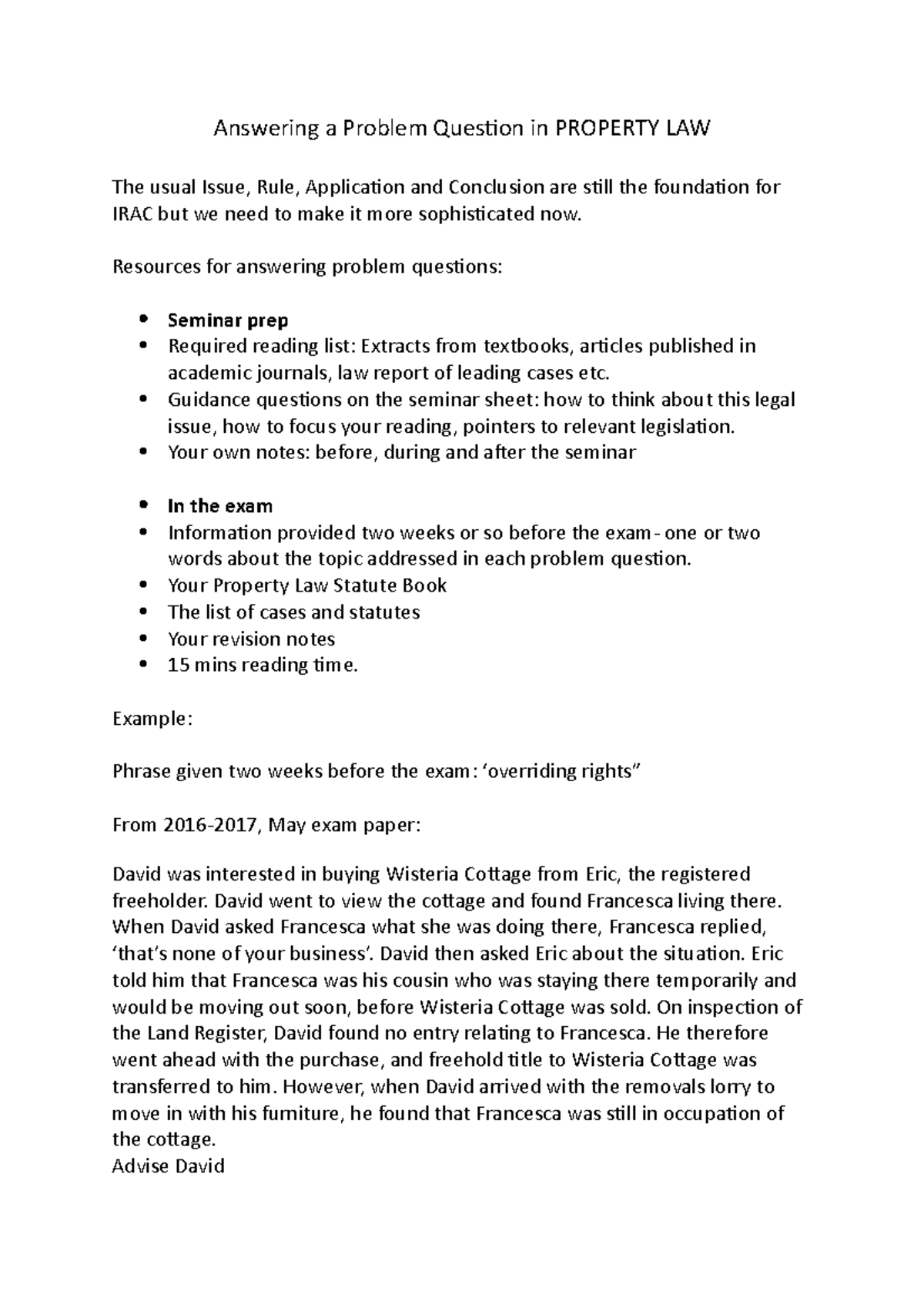 Answering Property Law Problem Questions: A Guide to IRAC Framework ...