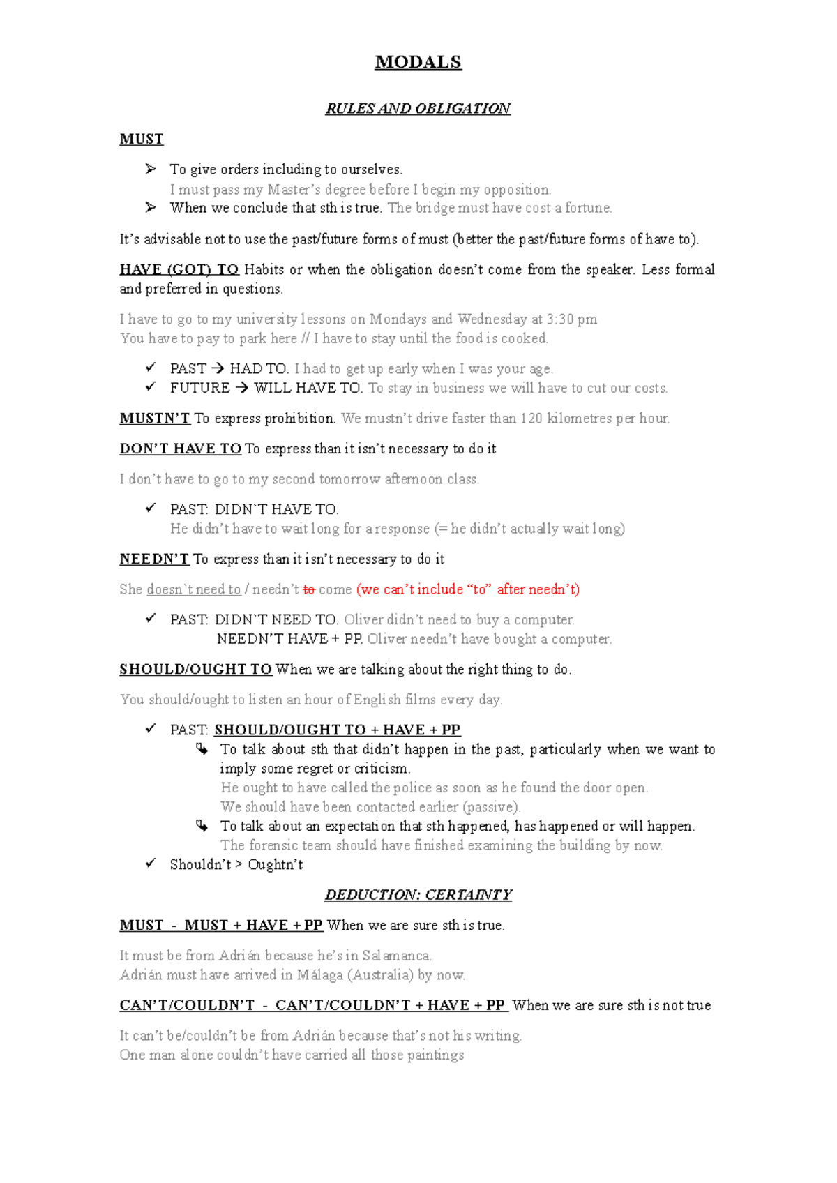 Modals - Essential Notes for Understanding Usage and Rules - Studocu