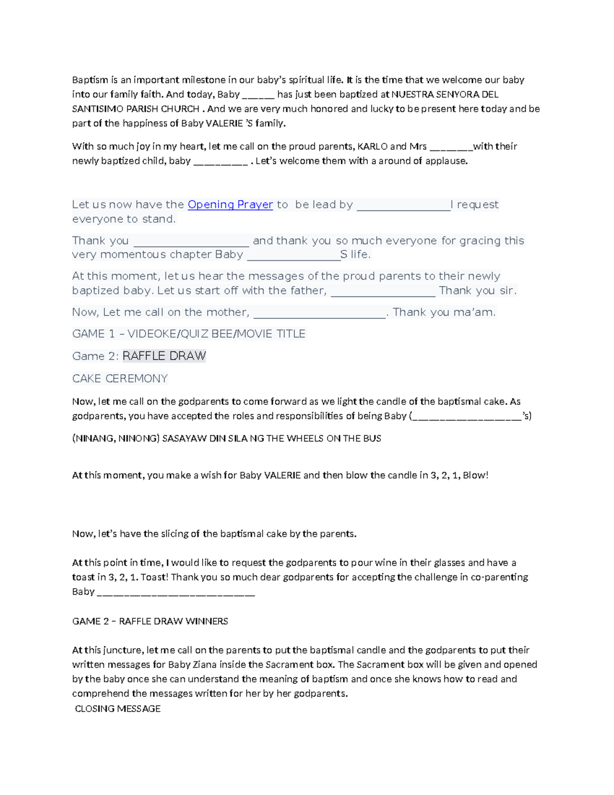 Baptism Program - script for event - Baptism is an important milestone ...