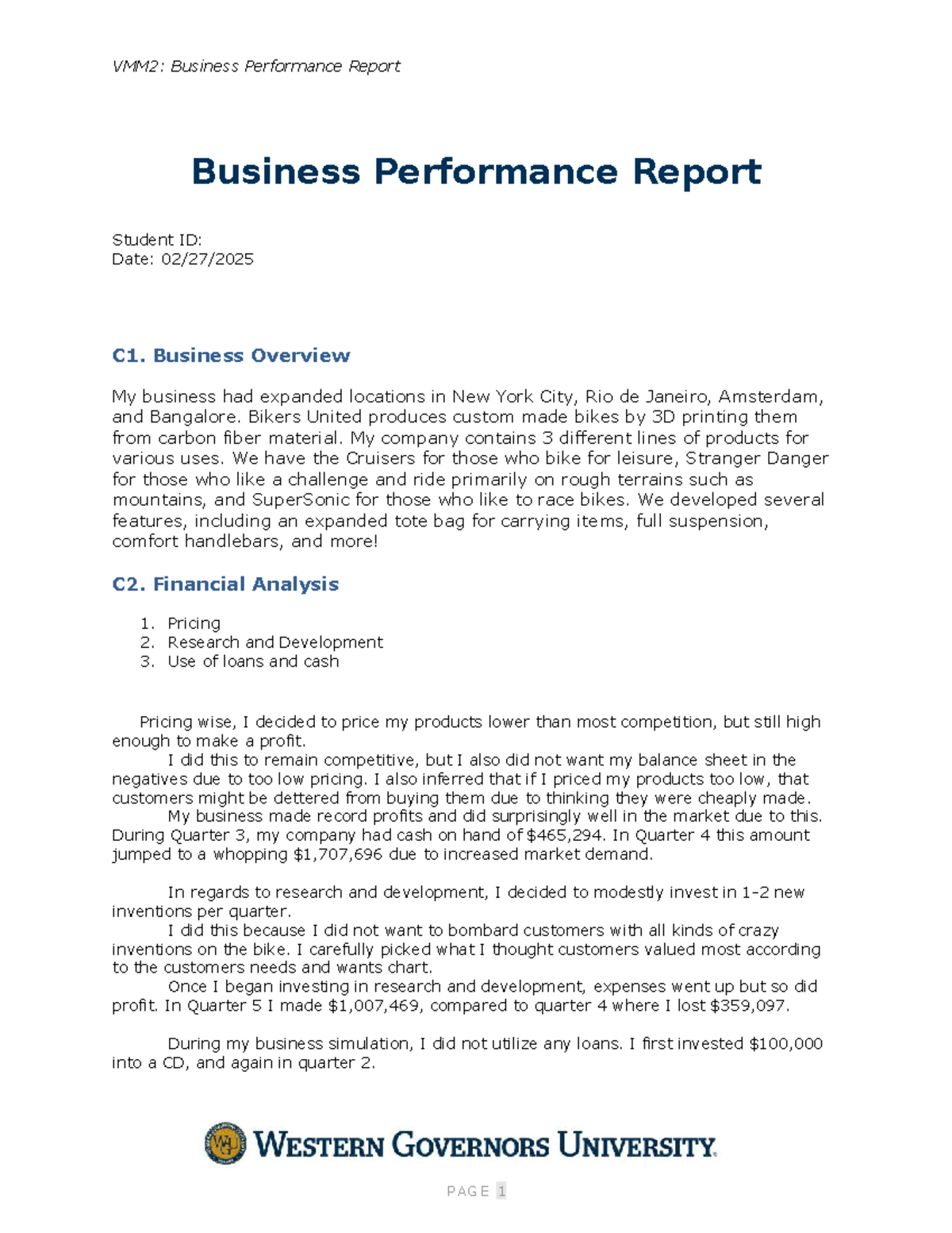 VMM2: Business Performance Report on Bikers United's Growth and ...