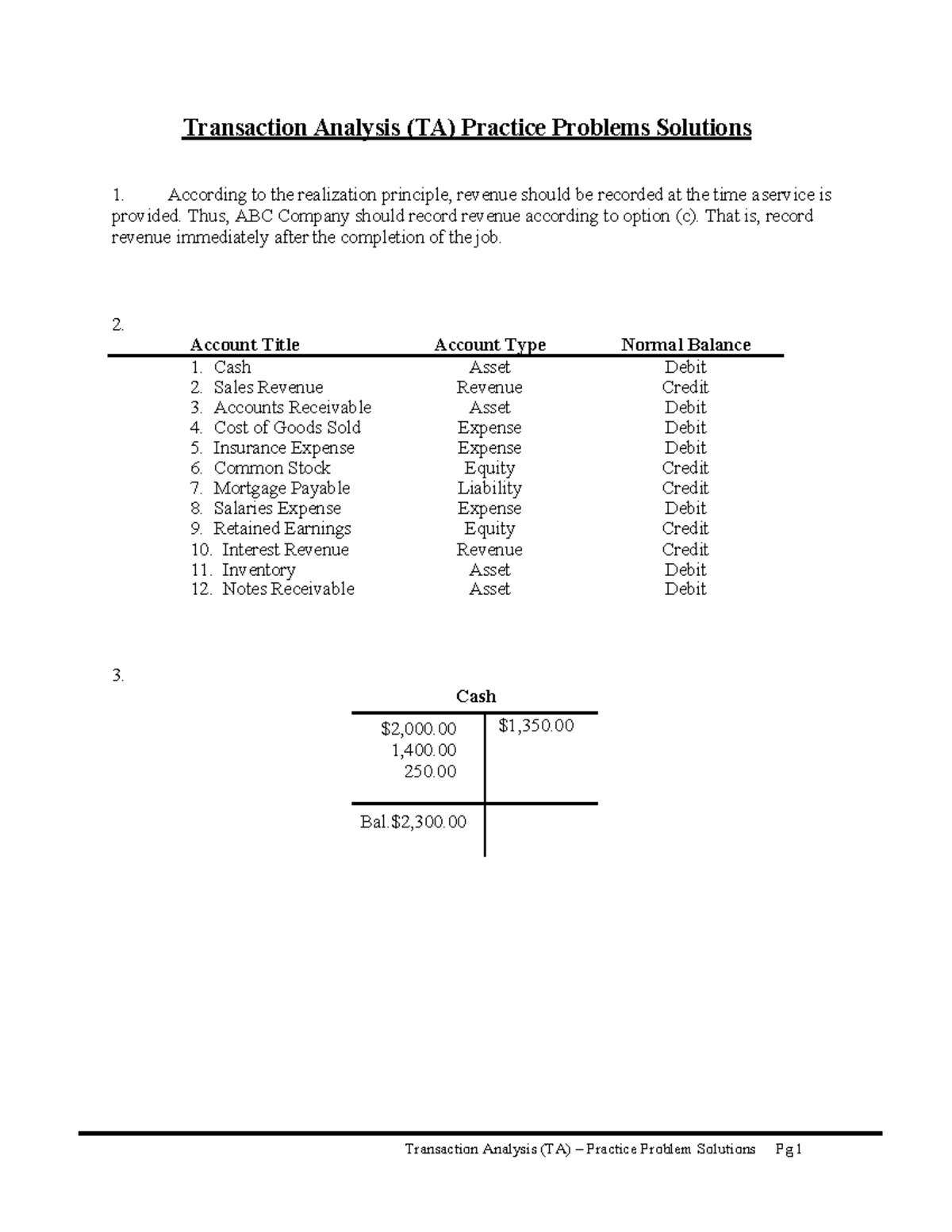 TA (Transaction Analysis) Practice Problems Solutions - Studocu