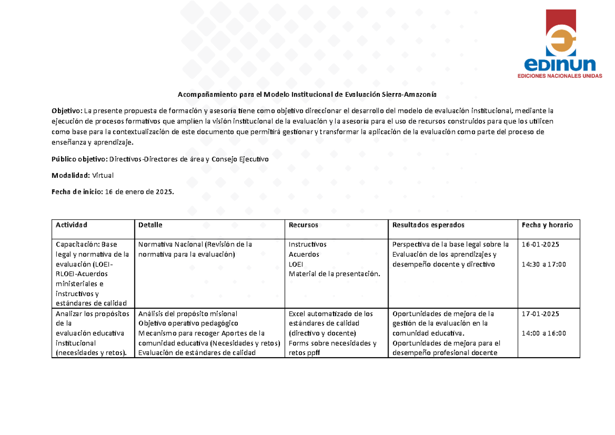 Acompañamiento para el Modelo Institucional de Evaluación Amazonía ...