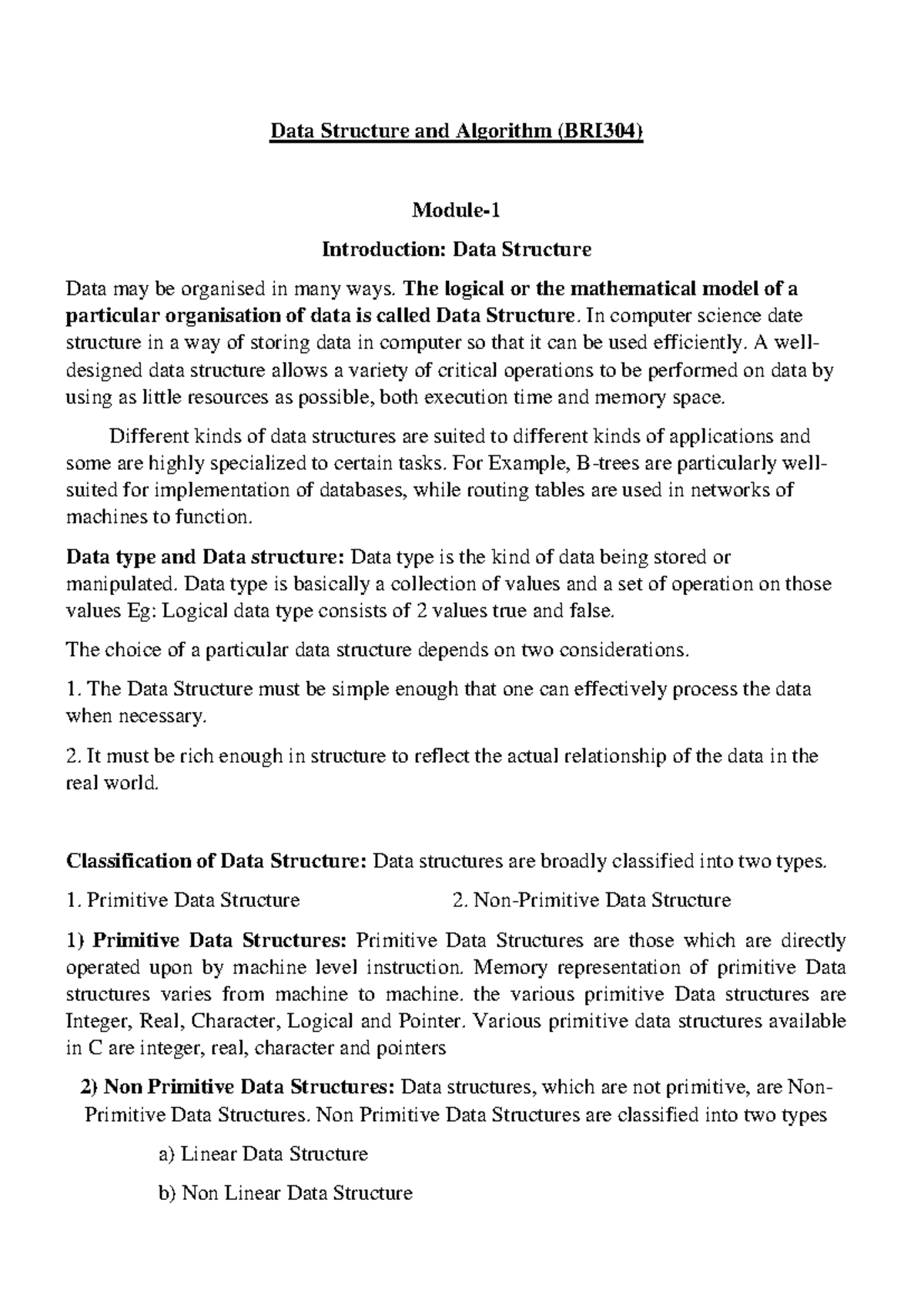 Data Structure and Algorithm Overview (BRI304) - Studocu