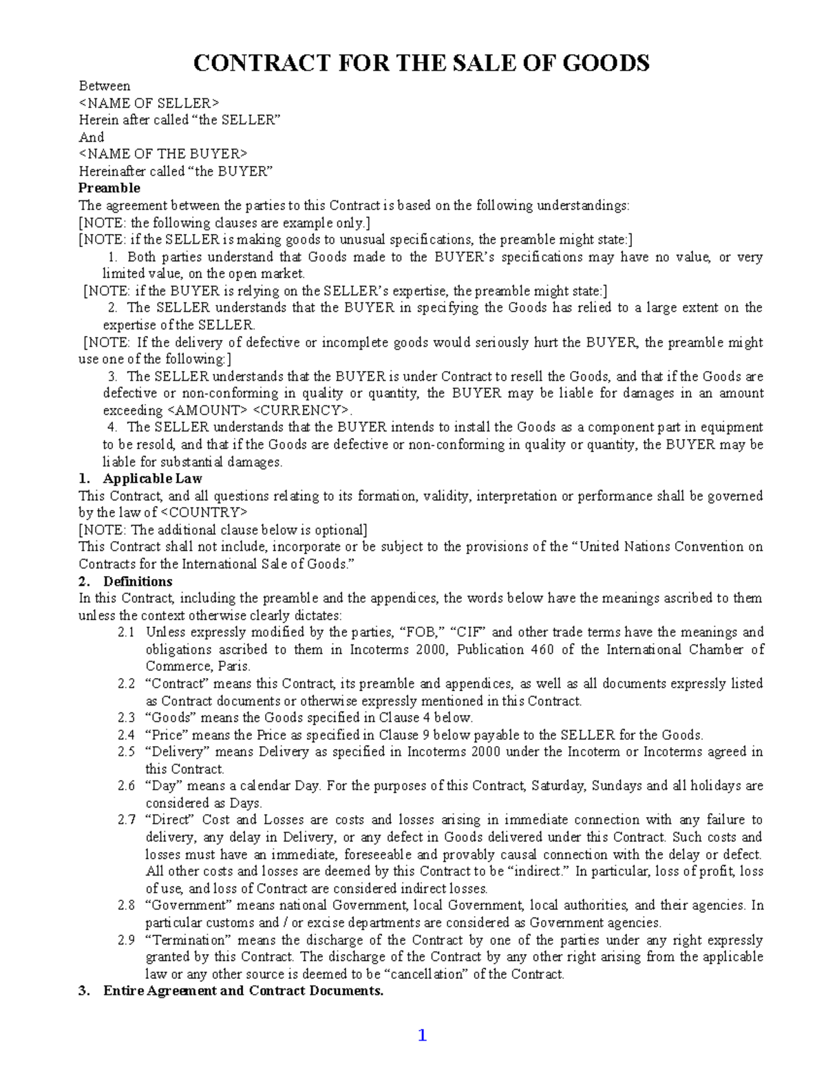 Sale Contract for Goods: Key Clauses and Provisions Overview - Studocu