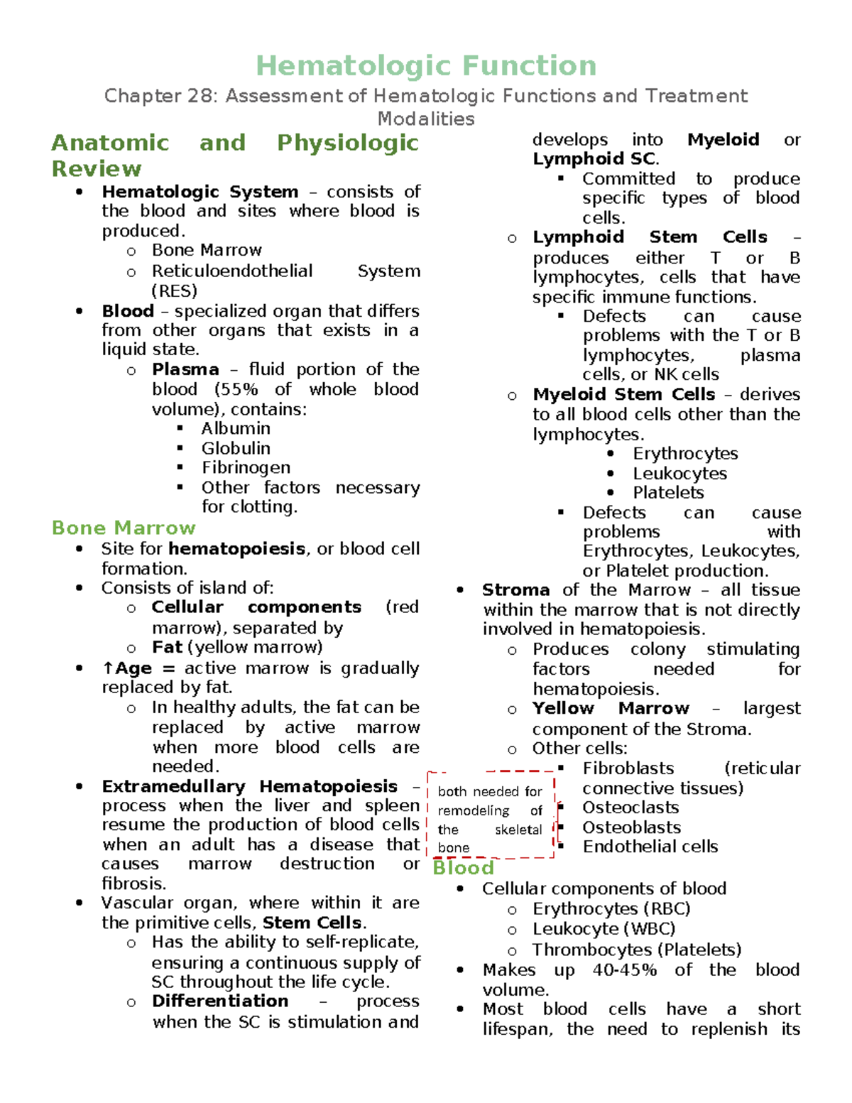 Unit 6 Hematologic - Chapter 28 - Hematologic Function Chapter 28: Assessment of Hematologic ...