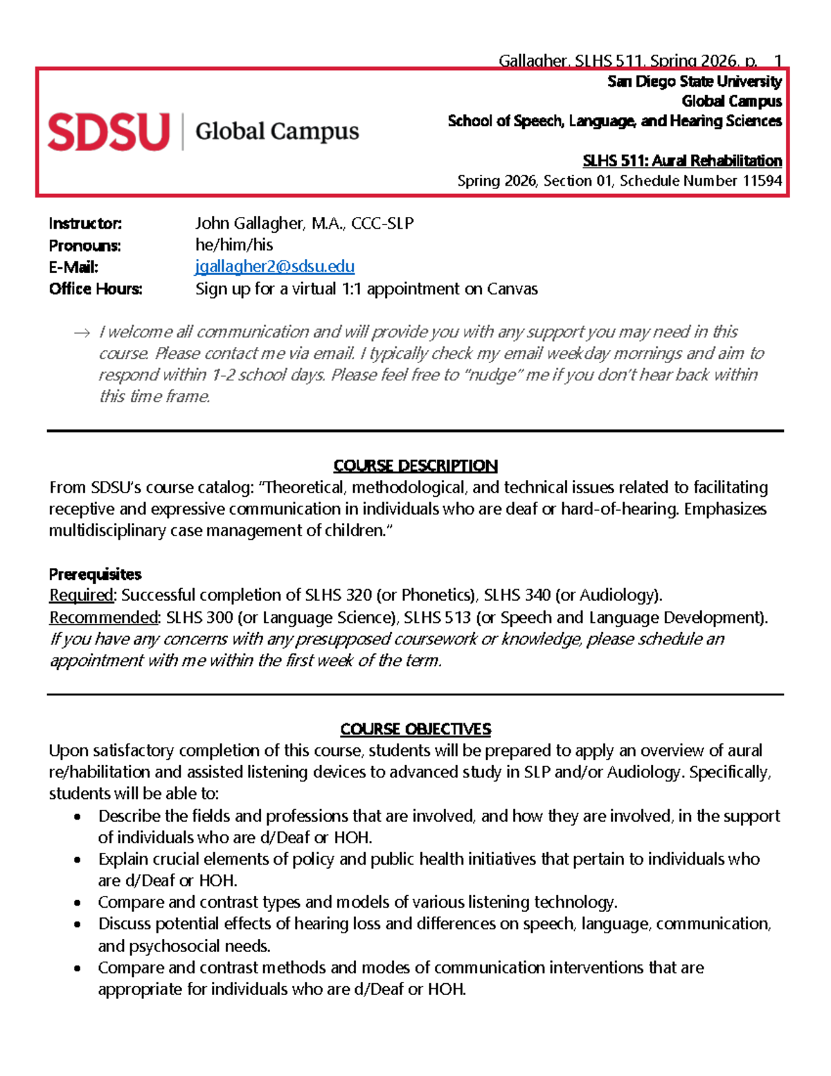 SLHS 511: Aural Rehabilitation Syllabus - Spring 2026 - Studocu