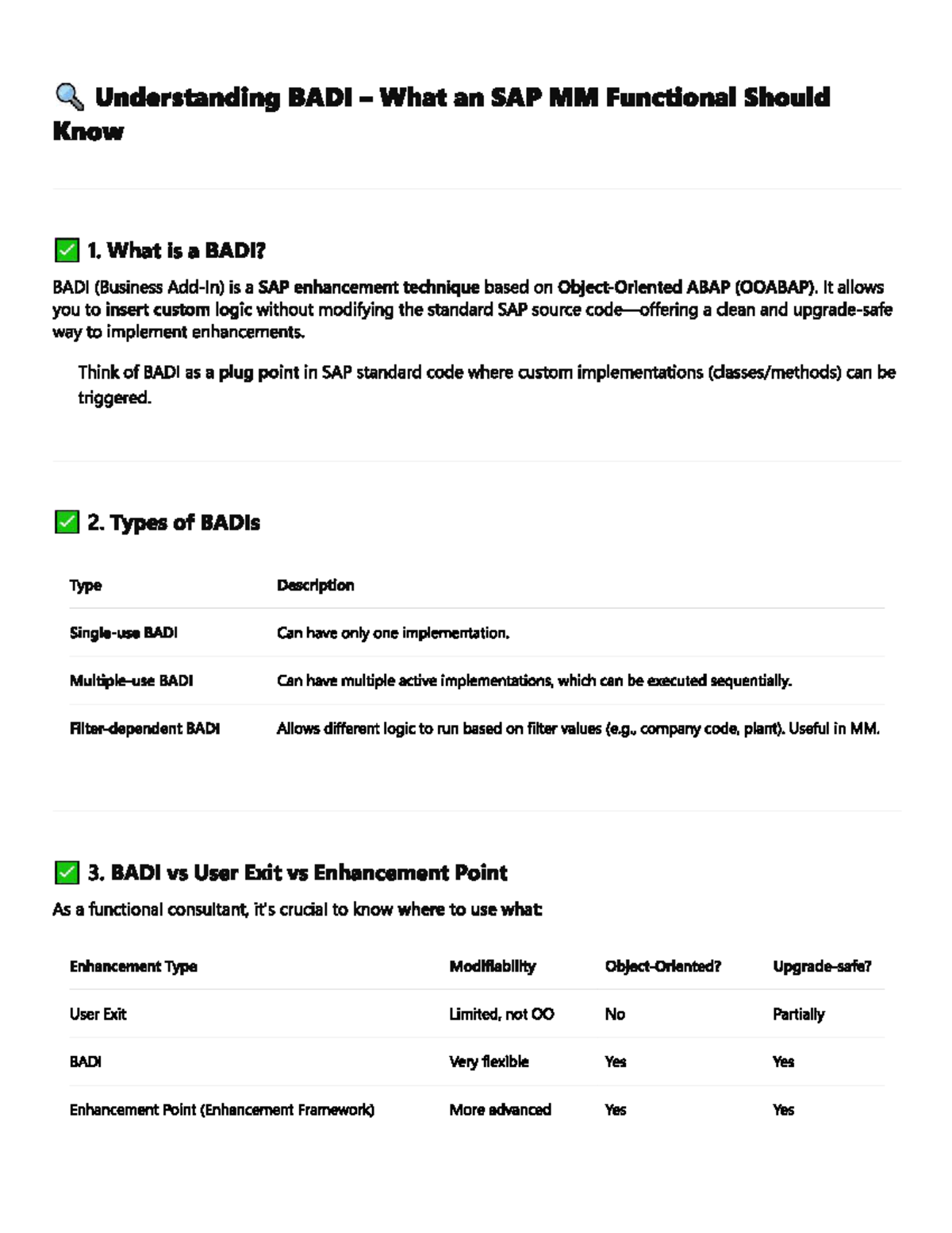 Understanding BADI: Essential Knowledge for SAP MM Consultants - Studocu