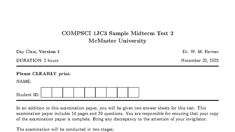 COMPSCI 1JC3 Sample Midterm Test 2 - McMaster University 2025 - Studocu
