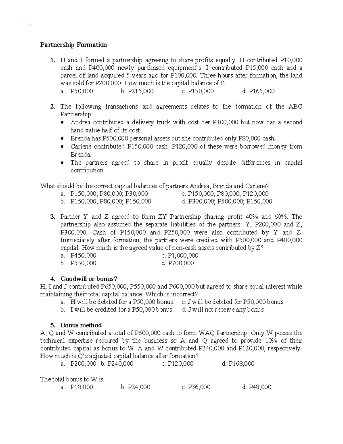 Partnership Formation - Lecture Notes (Course Code: PF101) - Studocu