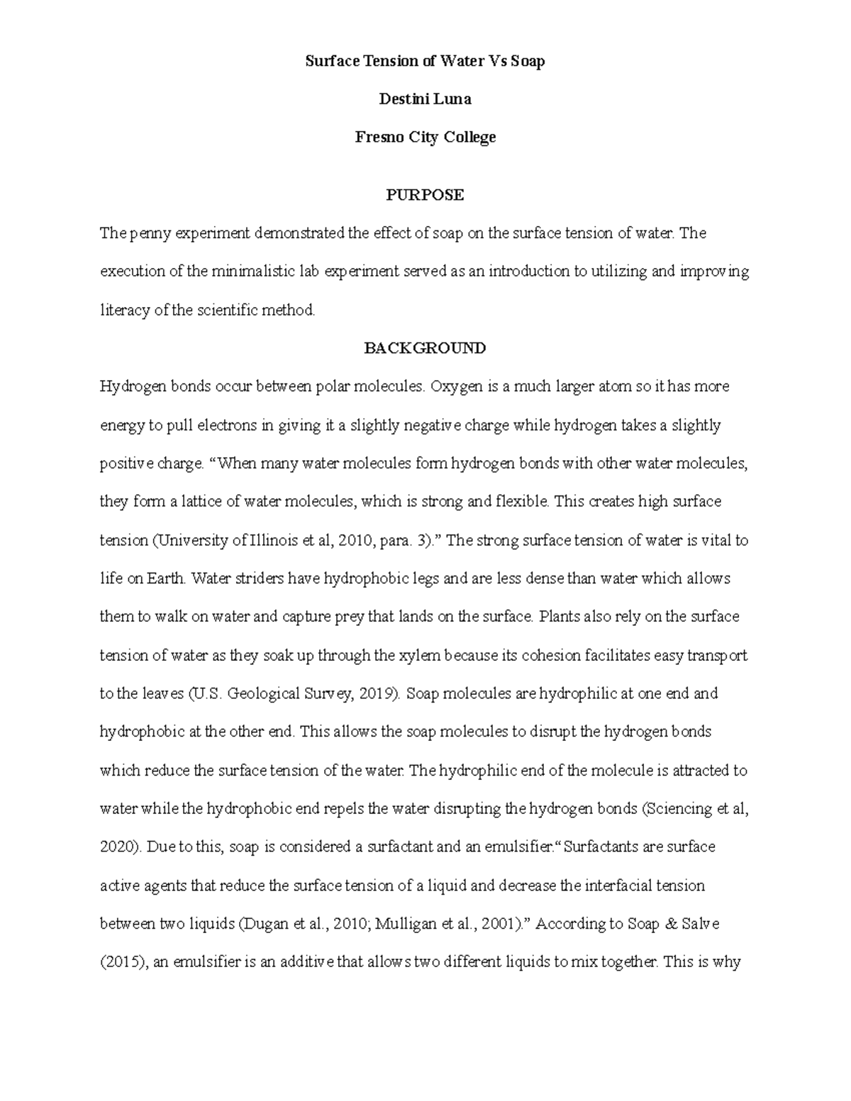 Penny Lab Report on Water Surface Tension (Chemistry 101) - Studocu