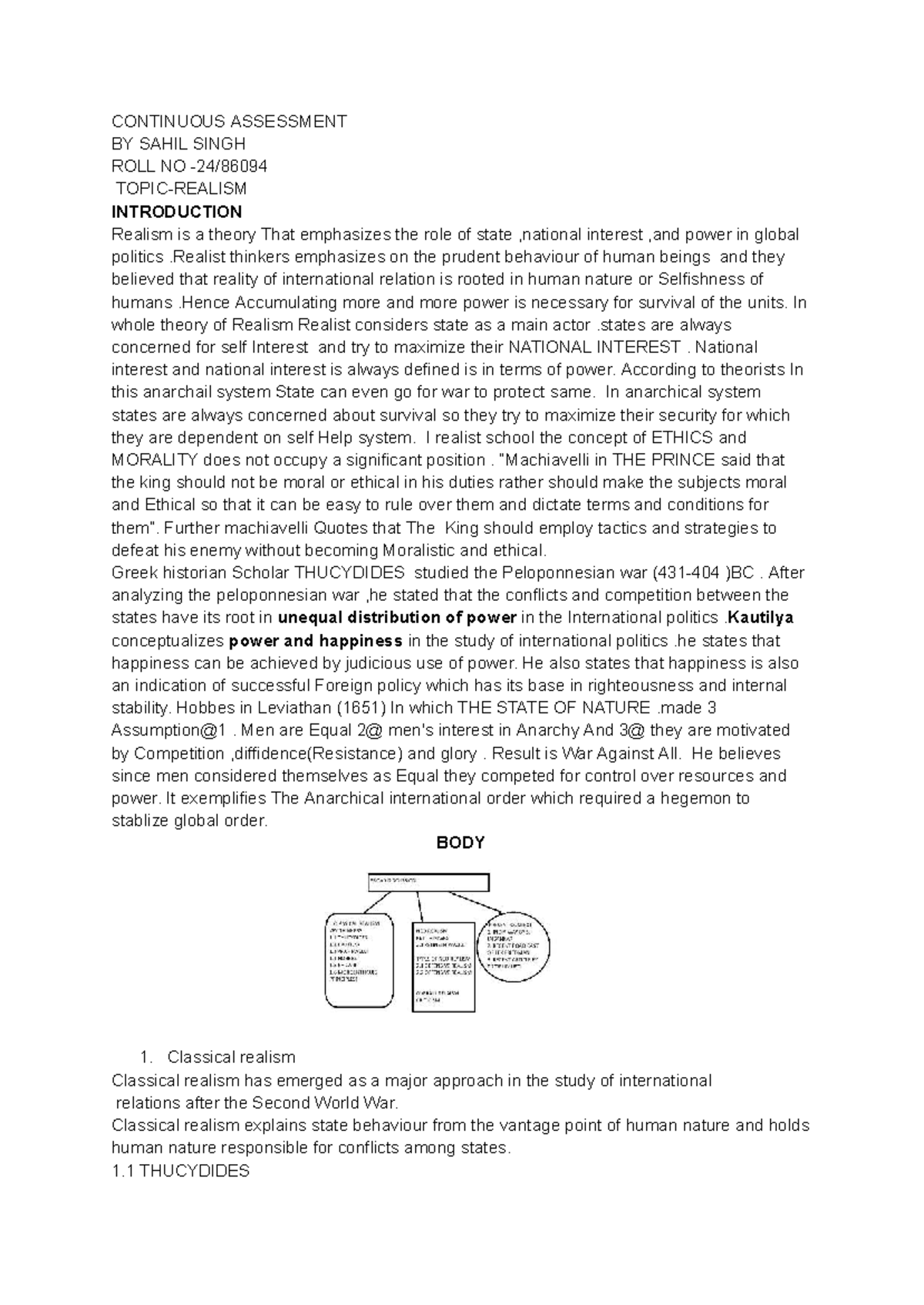 Continuous Assessment: Realism in International Relations (IR) - Studocu