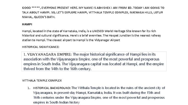 Hampi Exploration Notes - Historical Significance & Attractions - Studocu