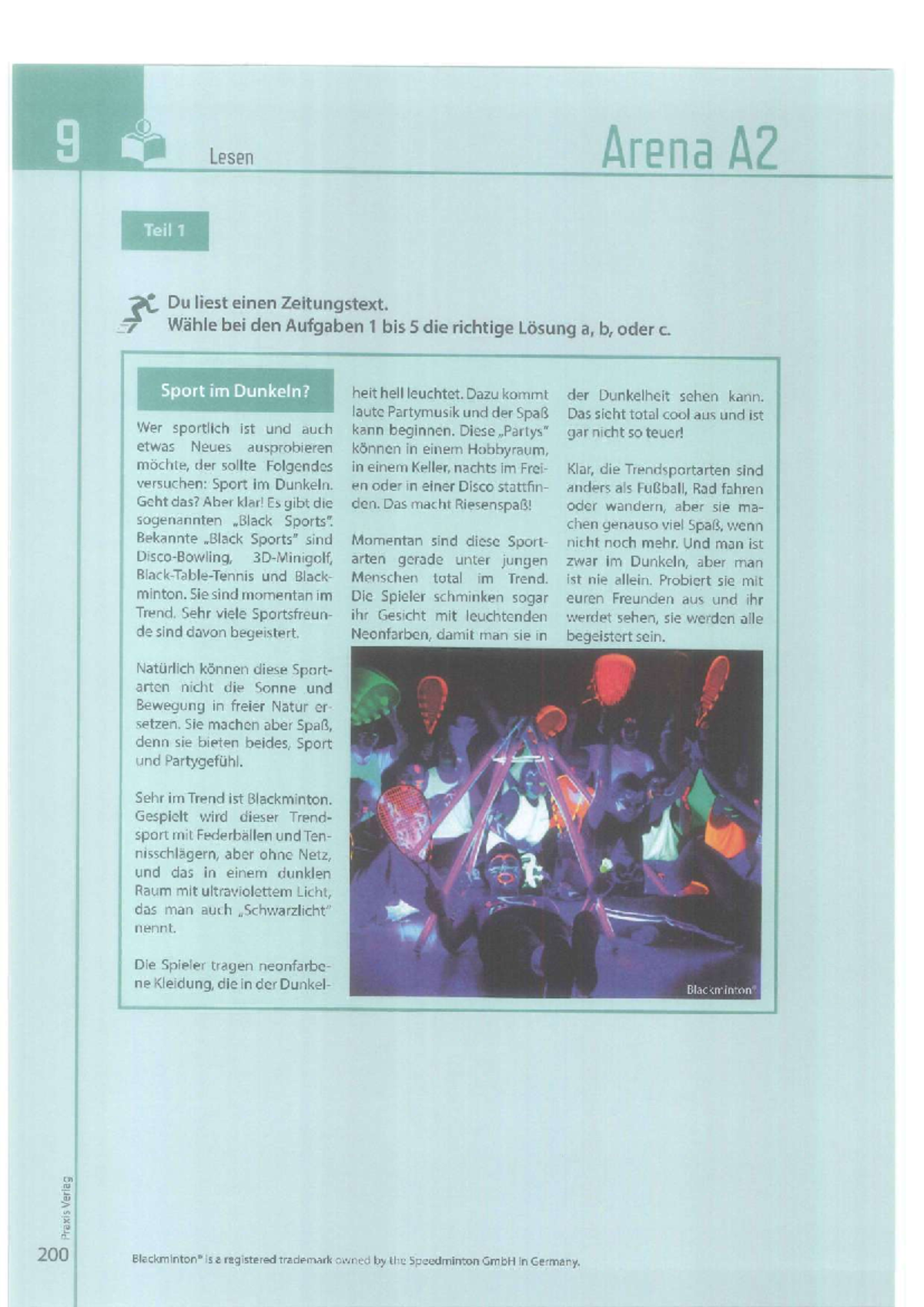 Arena A2 Lesen 9: Sport im Dunkeln und Wohngemeinschaft Erfahrungen ...