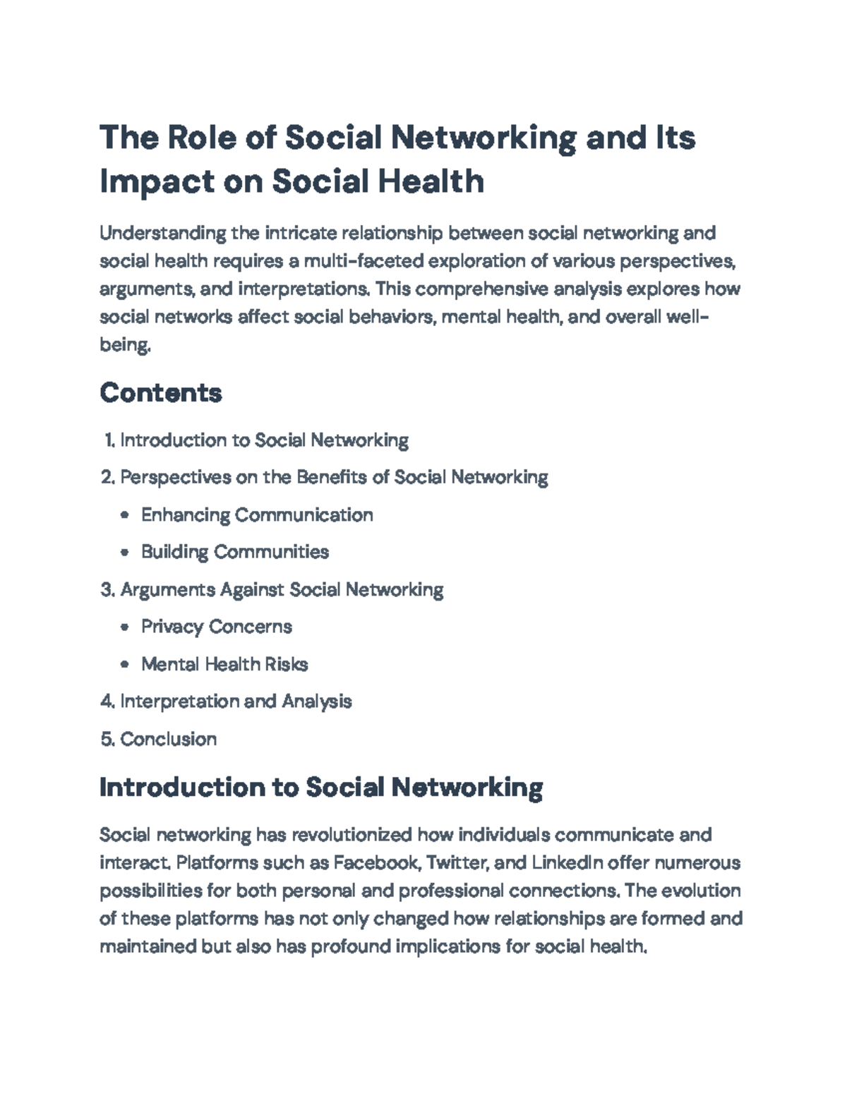 The Role of Social Networking on Social Health: Benefits and Risks ...