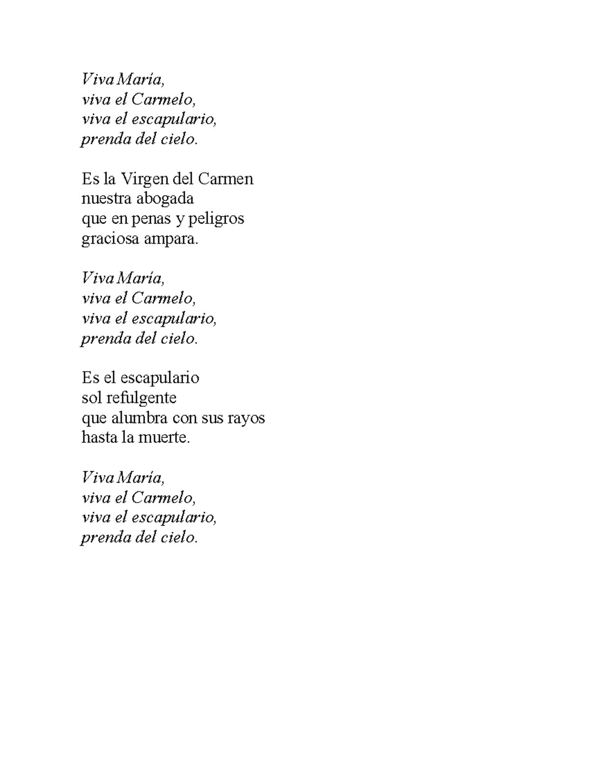 VIVA MARIA - CANCION DE LA VIRGEN DEL CARMEN - Studocu