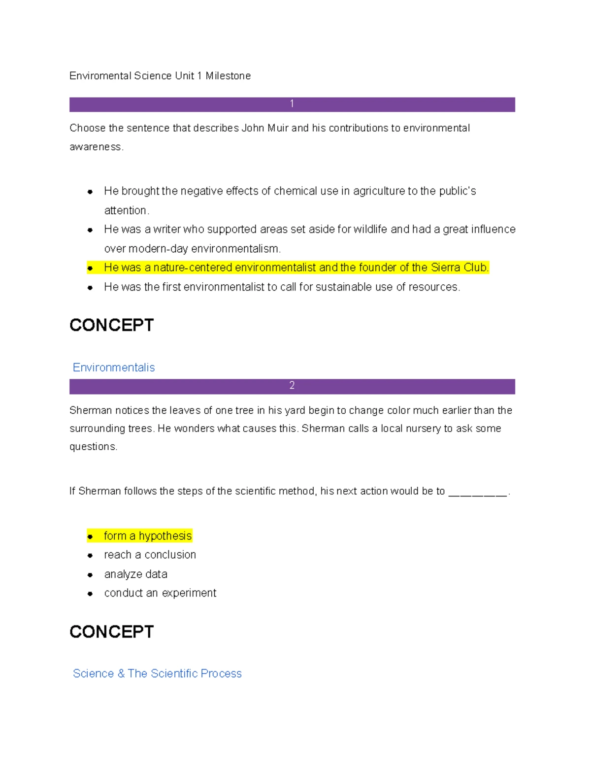 Environmental Science Final Milestone - 1 22/25 that's 88% RETAKE 22 ...