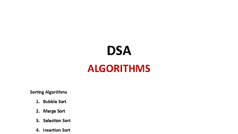DSA Algorithms Overview: Sorting, Searching, and More - Studocu