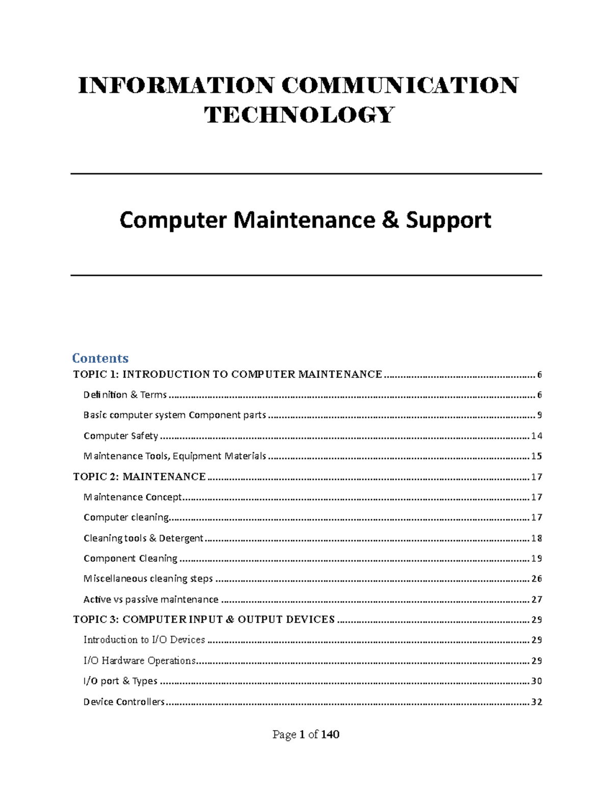 Computer Maintenance & Support Notes - Information Technology Overview ...